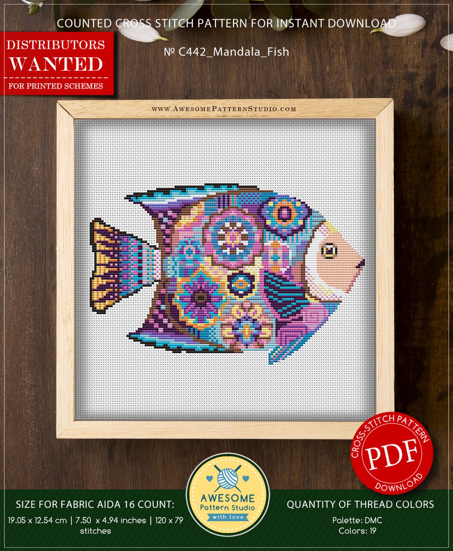 Mandala Fish P442 Cross Stitch Embroidery Pattern Instant | Etsy