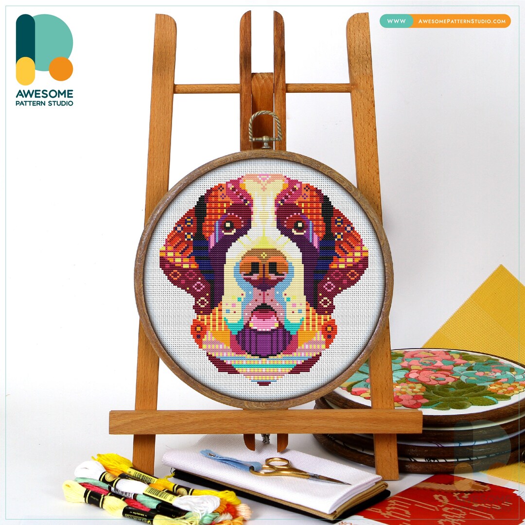 St Bernard CS1259, Counted Cross Stitch Pattern KIT and PDF Stitch ...