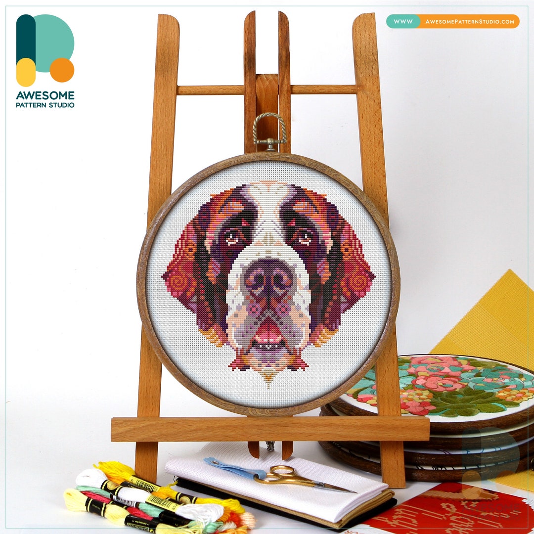 St. Bernard Cross Stitch Pattern and Kit: Modern Needlework Art, PDF ...