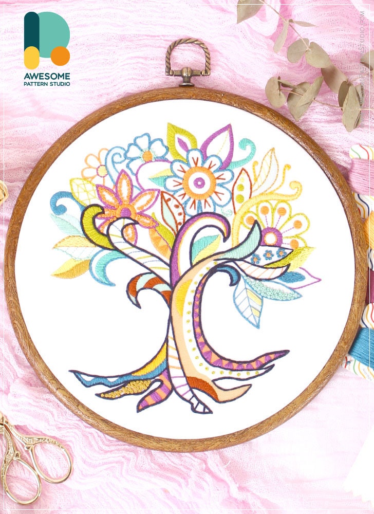 Mandala Tree of Life Embroidery Kit and Embroidery Pattern - Boho Decor ...