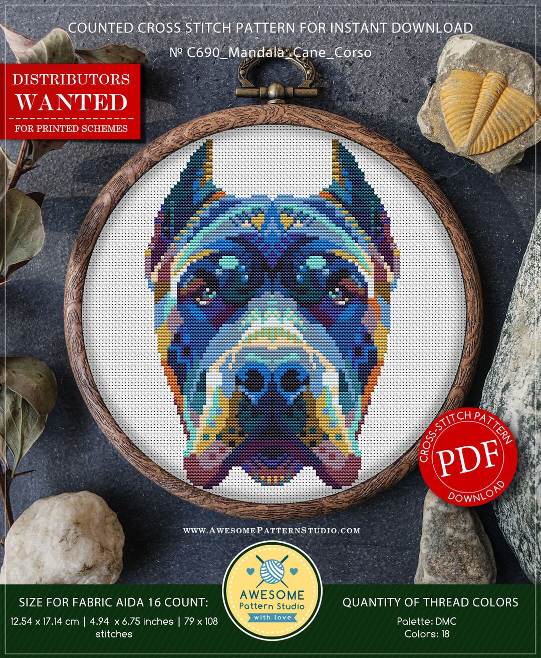 Mandala Cane Corso #P690 PDF Cross Stitch Pattern Embroidery Pattern ...