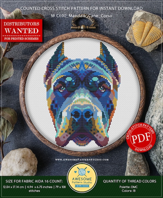 Mandala Cane Corso P690 PDF Cross Stitch Pattern Embroidery | Etsy