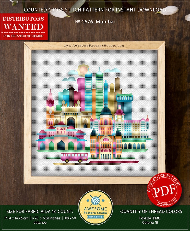 Mumbai India P676 PDF Cross Stitch Pattern Cross Stitch | Etsy