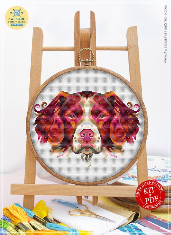 Mandala Brittany Dog CS688 Counted Cross Stitch Pattern KIT | Etsy