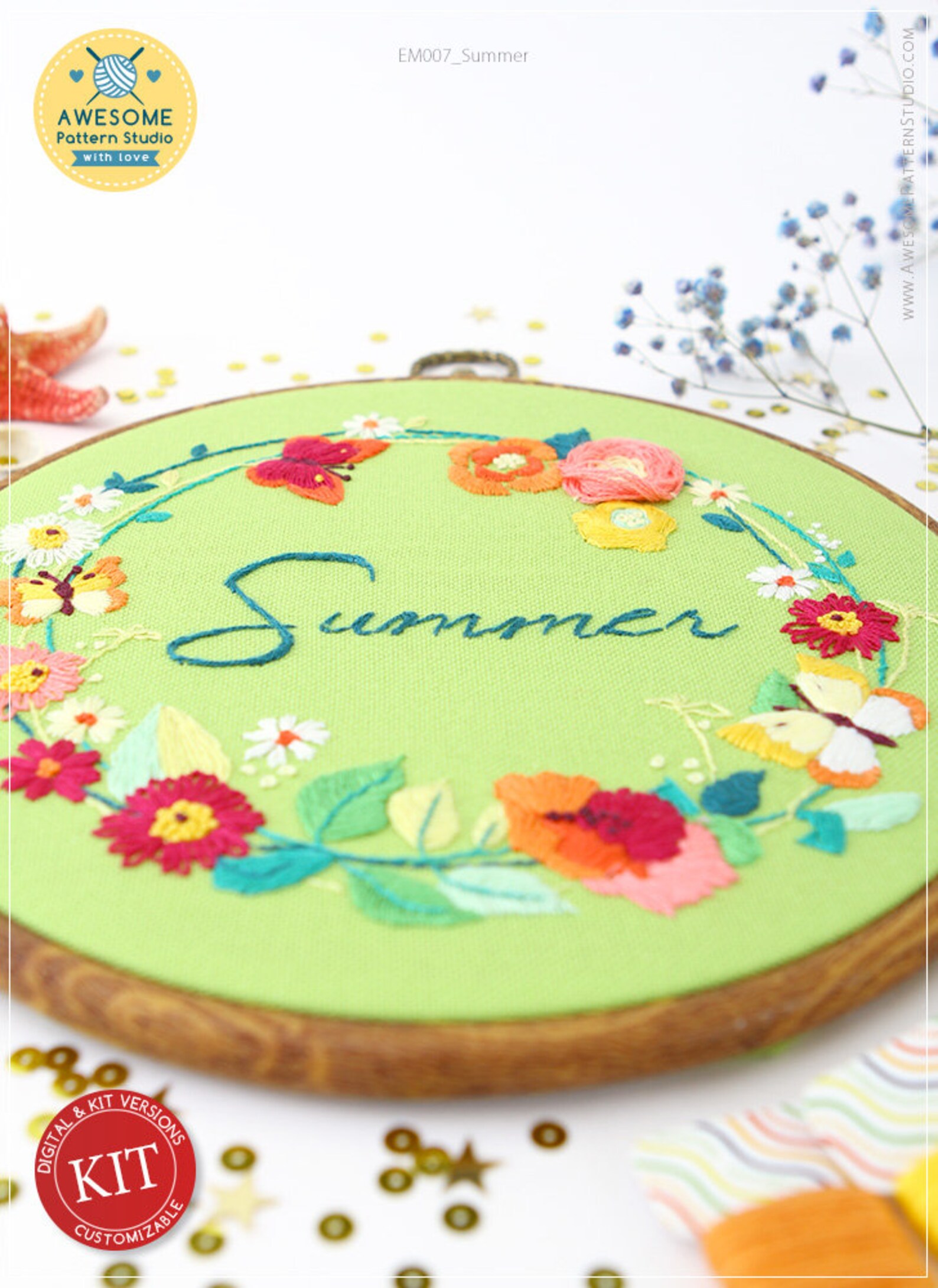 Summer Embroidery EM007 Embroidery Pattern KIT and PDF Diy - Etsy