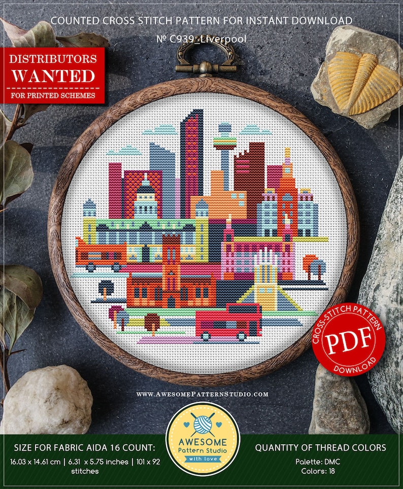 Liverpool, United Kingdom #P939 Cross Stitch Pattern Cross Stitch ...
