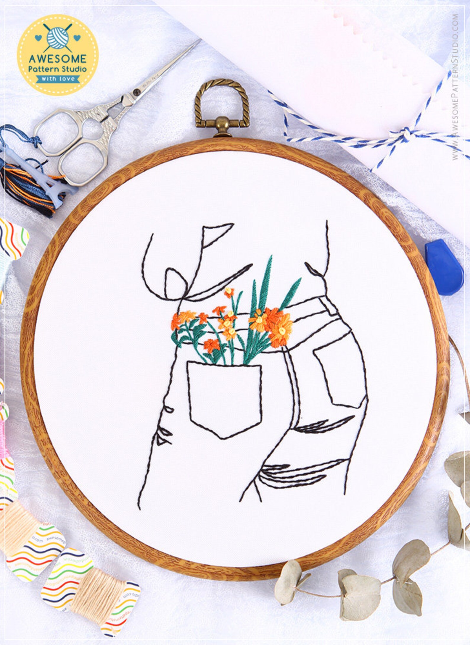 Bouquet in the Pocket Embroidery EM041 Embroidery Pattern KIT | Etsy