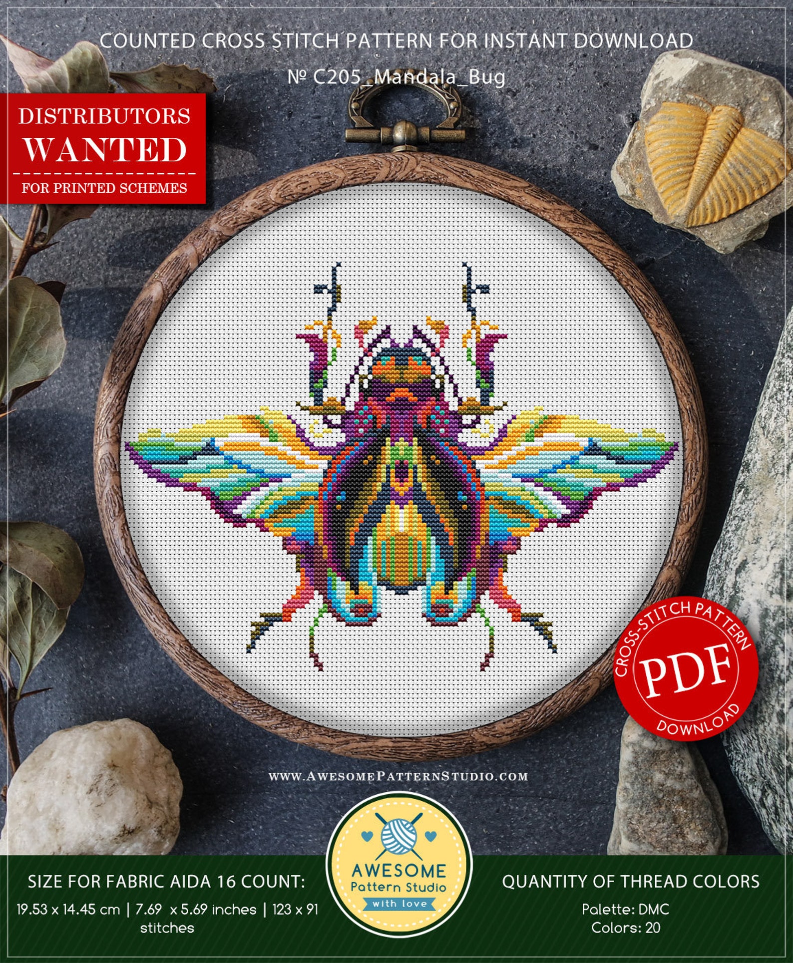 Mandala Bug P205 Embroidery Cross Stitch Pattern Download - Etsy