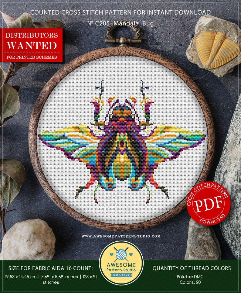 Mandala Bug P205 Embroidery Cross Stitch Pattern Download - Etsy