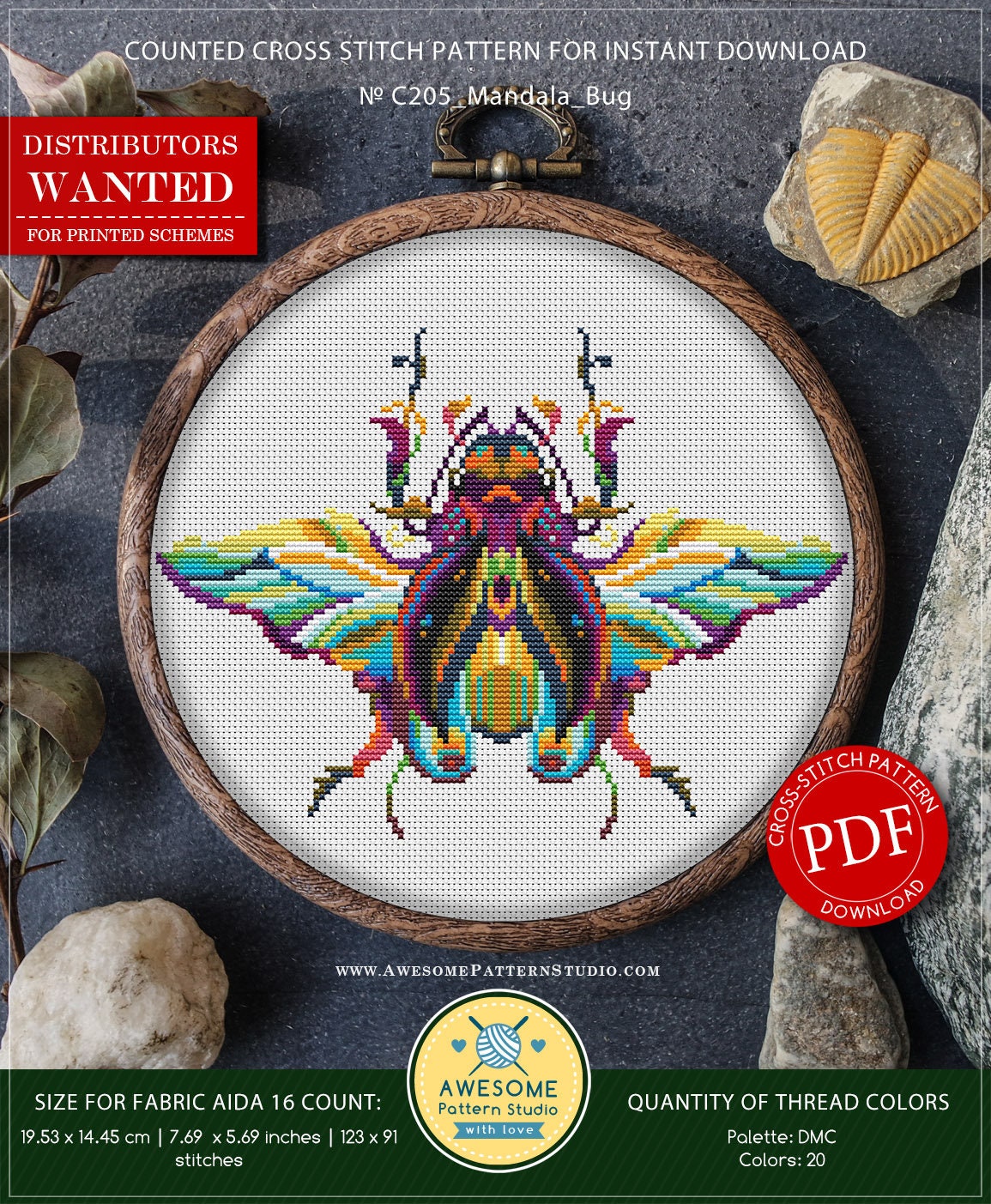 Mandala Bug P205 Embroidery Cross Stitch Pattern Download | Etsy