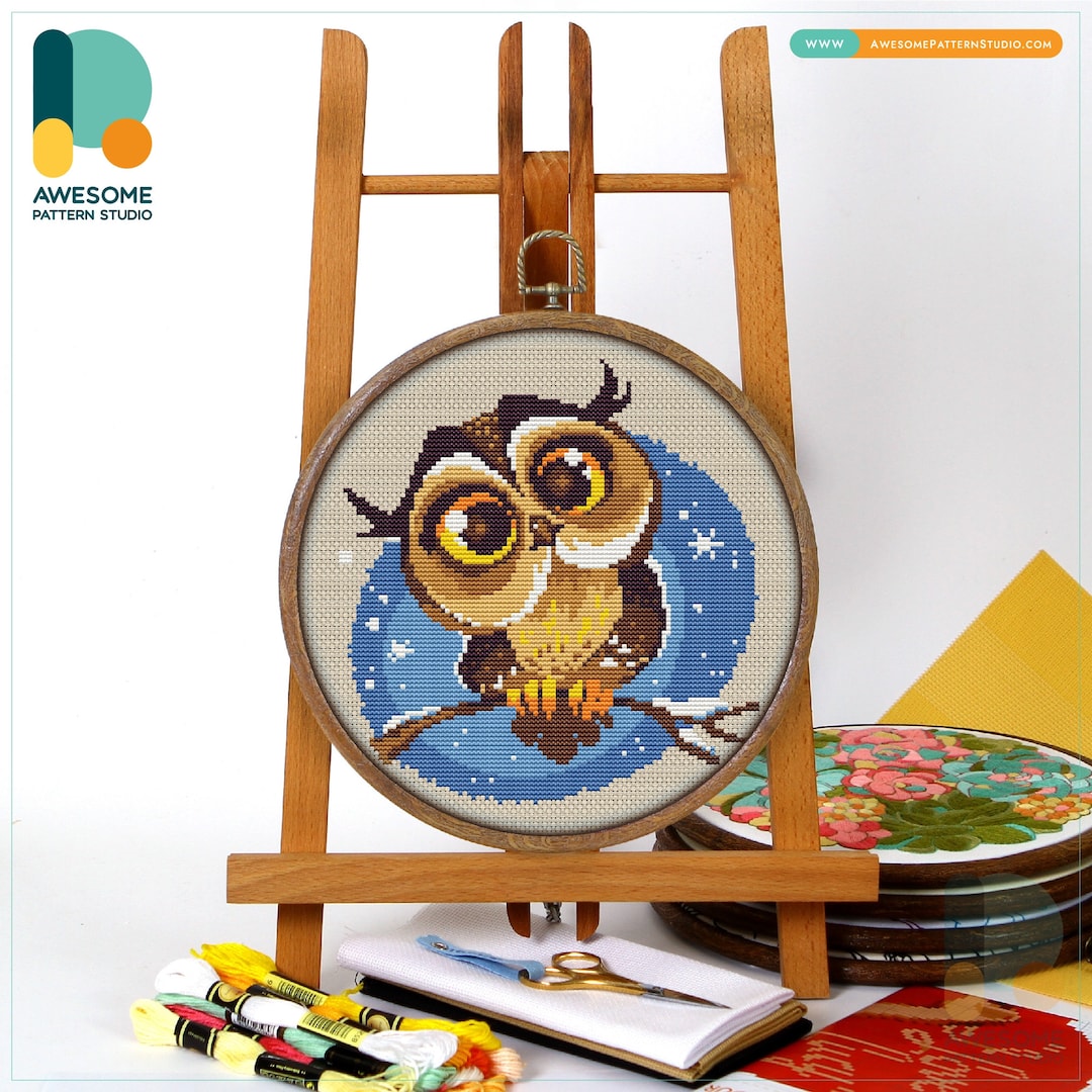 Owl CS046 Counted Cross Stitch Pattern KIT and PDF Pattern - Etsy