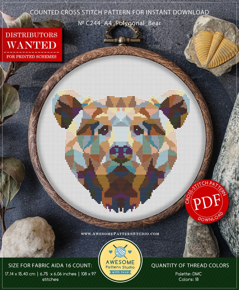 A4 Polygonal Bear P244 Cross Stitch Embroidery Pattern - Etsy