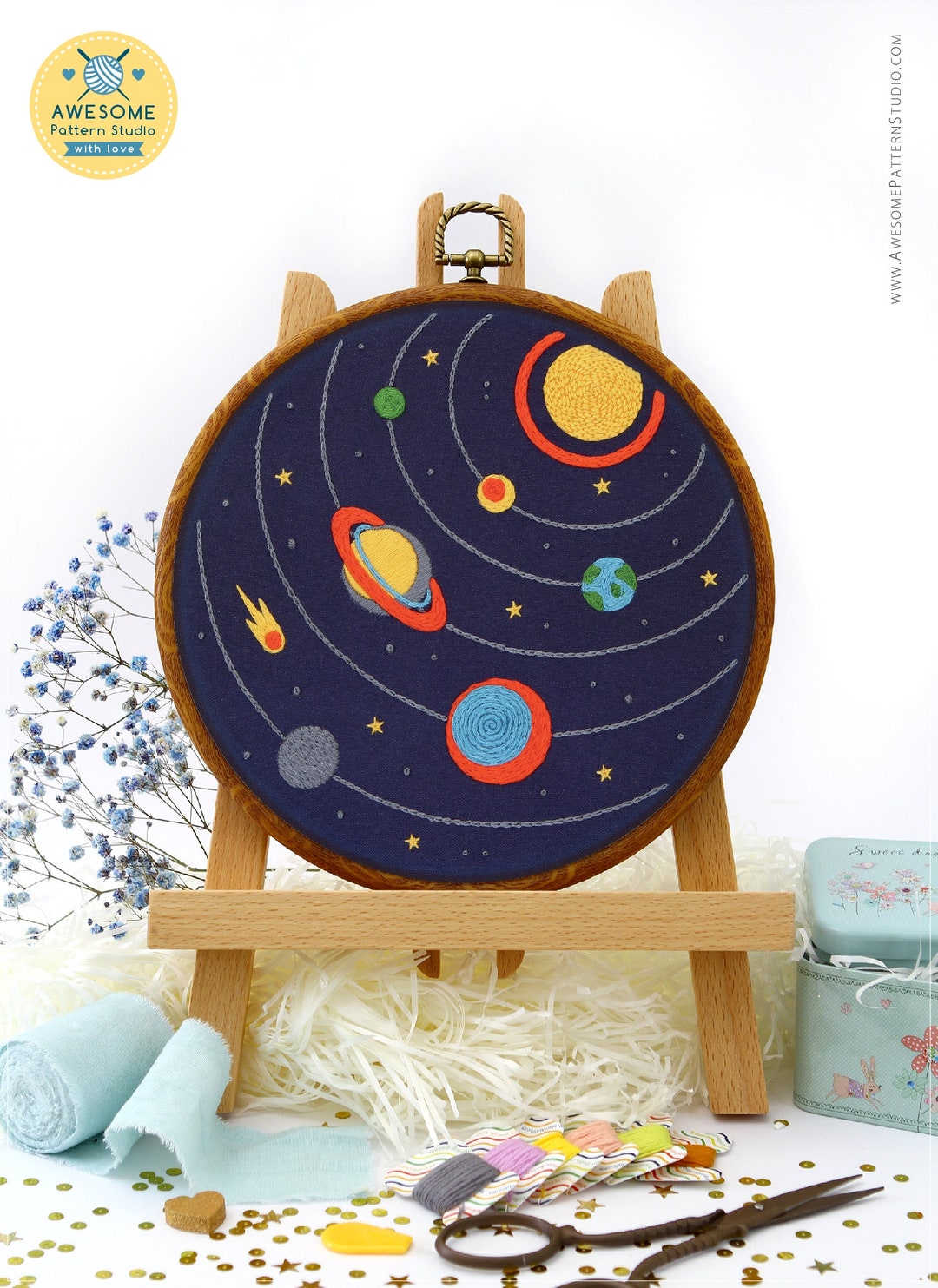 Solar System EM216, Embroidery Pattern KIT and PDF | Gift Kit | Adult ...
