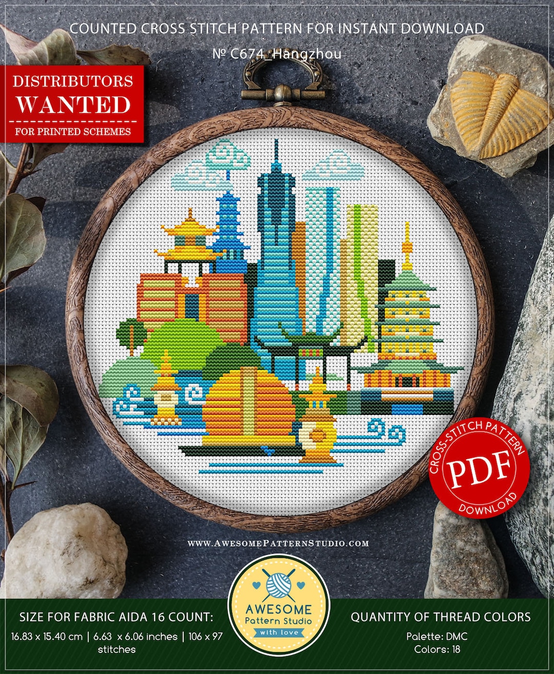 Hangzhou, China #P674 PDF Cross Stitch Pattern Pattern Download ...