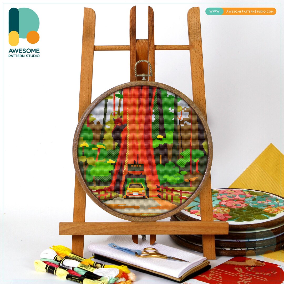 Redwood National Park, USA Cross Stitch Kit and Pattern Modern ...