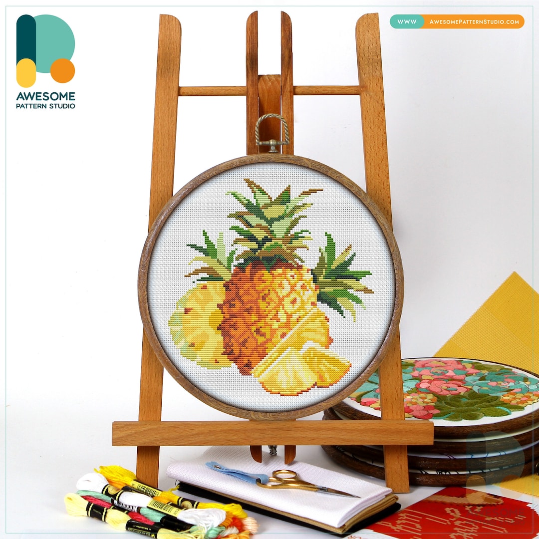 Pineapple Cross Stitch Pattern and Kit: Modern Needlework Art for Simple Embroidery Sampler ...