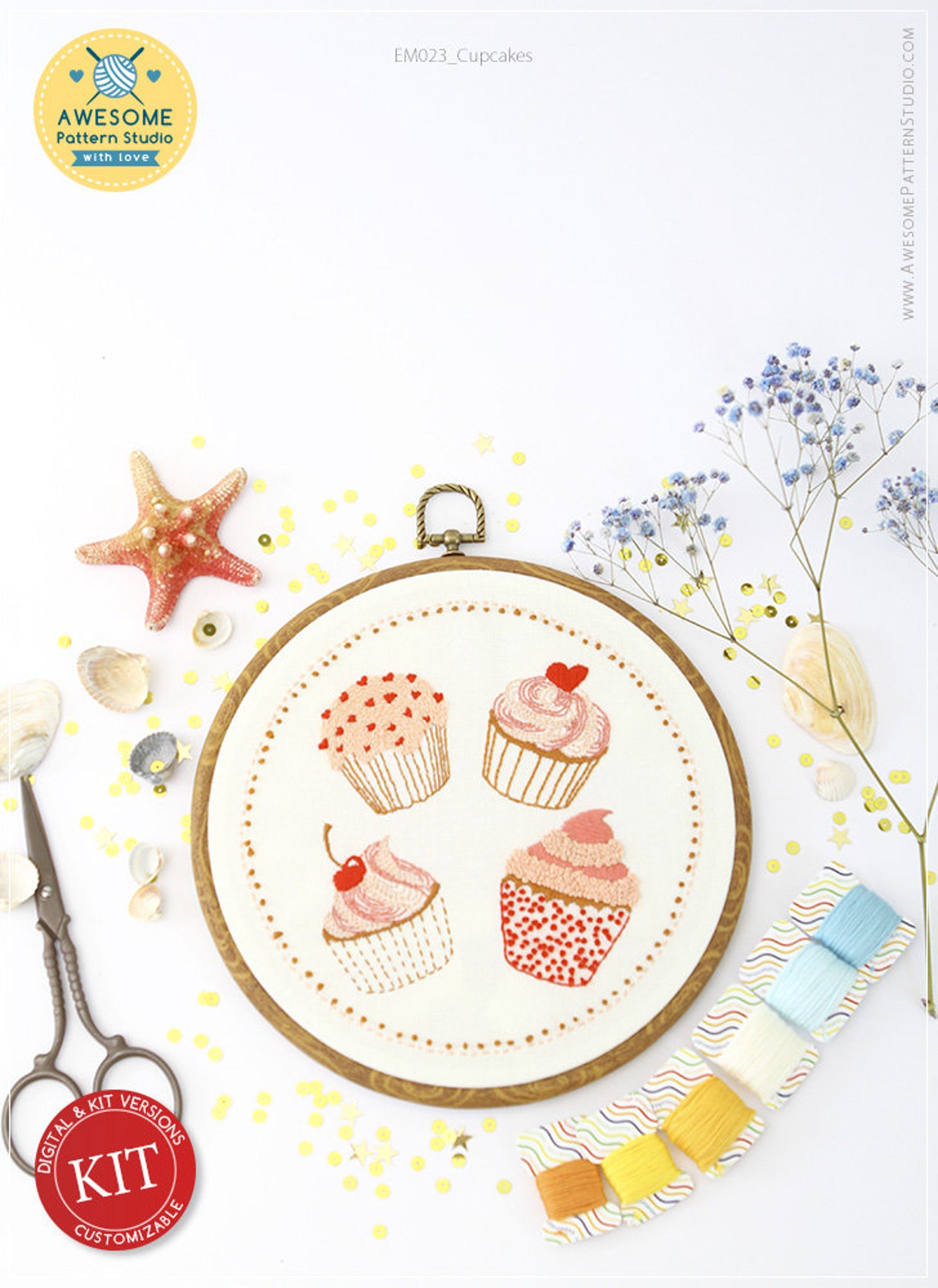 Cupcakes Embroidery EM023 Embroidery Pattern KIT and PDF | Etsy