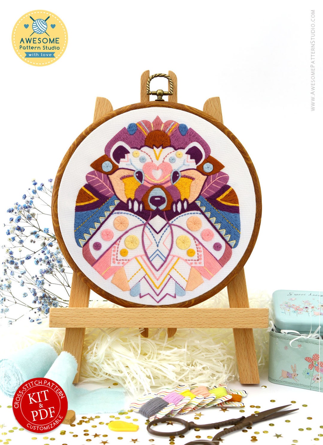 Mandala Igel EM069, Stickmuster KIT und PDF | Anleitung | Geschenkset ...