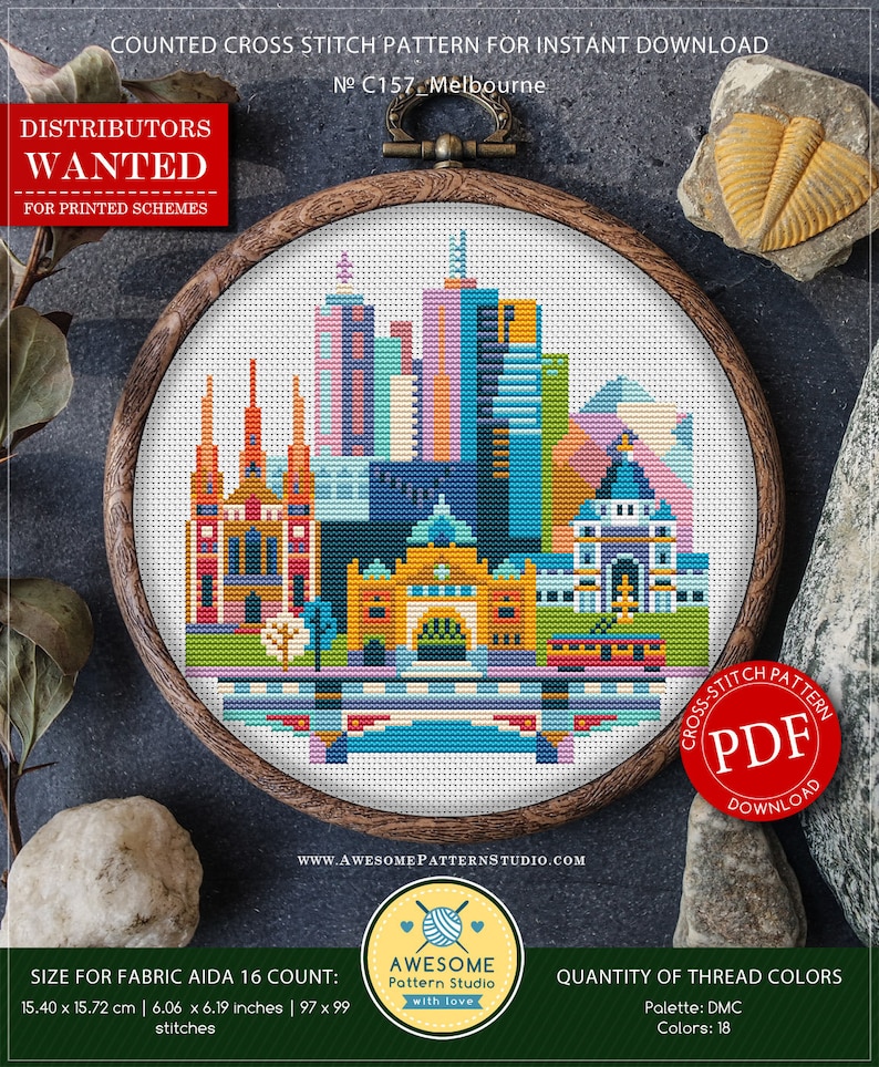 Melbourne #P157 Embroidery Cross Stitch PDF Pattern Download | Cross ...