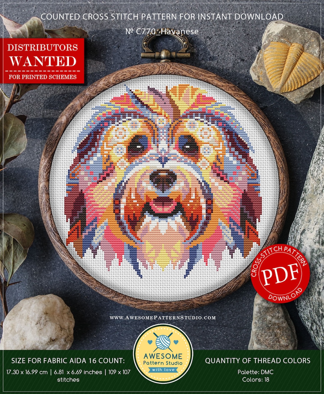 Havanese Dog #P770 Cross Stitch Pattern Cross Stitch Embroidery PDF ...
