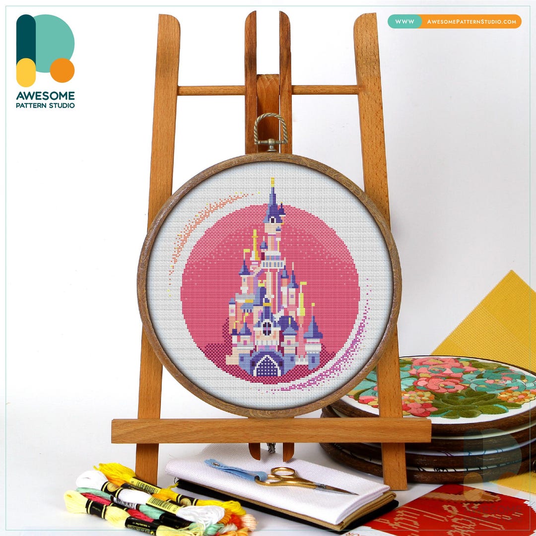 Paris Disney Castle, France, Europe Cross Stitch Pattern and Kit ...