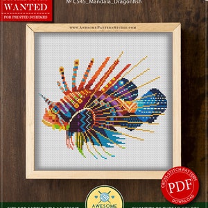 Mandala Dragonfish #P545 Embroidery Cross Stitch Pattern Instant ...