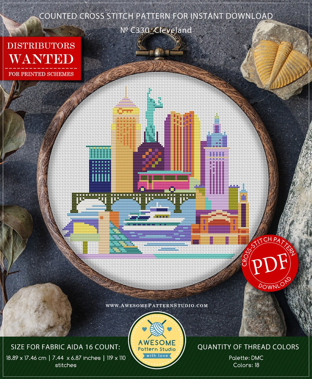 Cleveland #P330 Embroidery Cross Stitch Pattern Instant Download ...