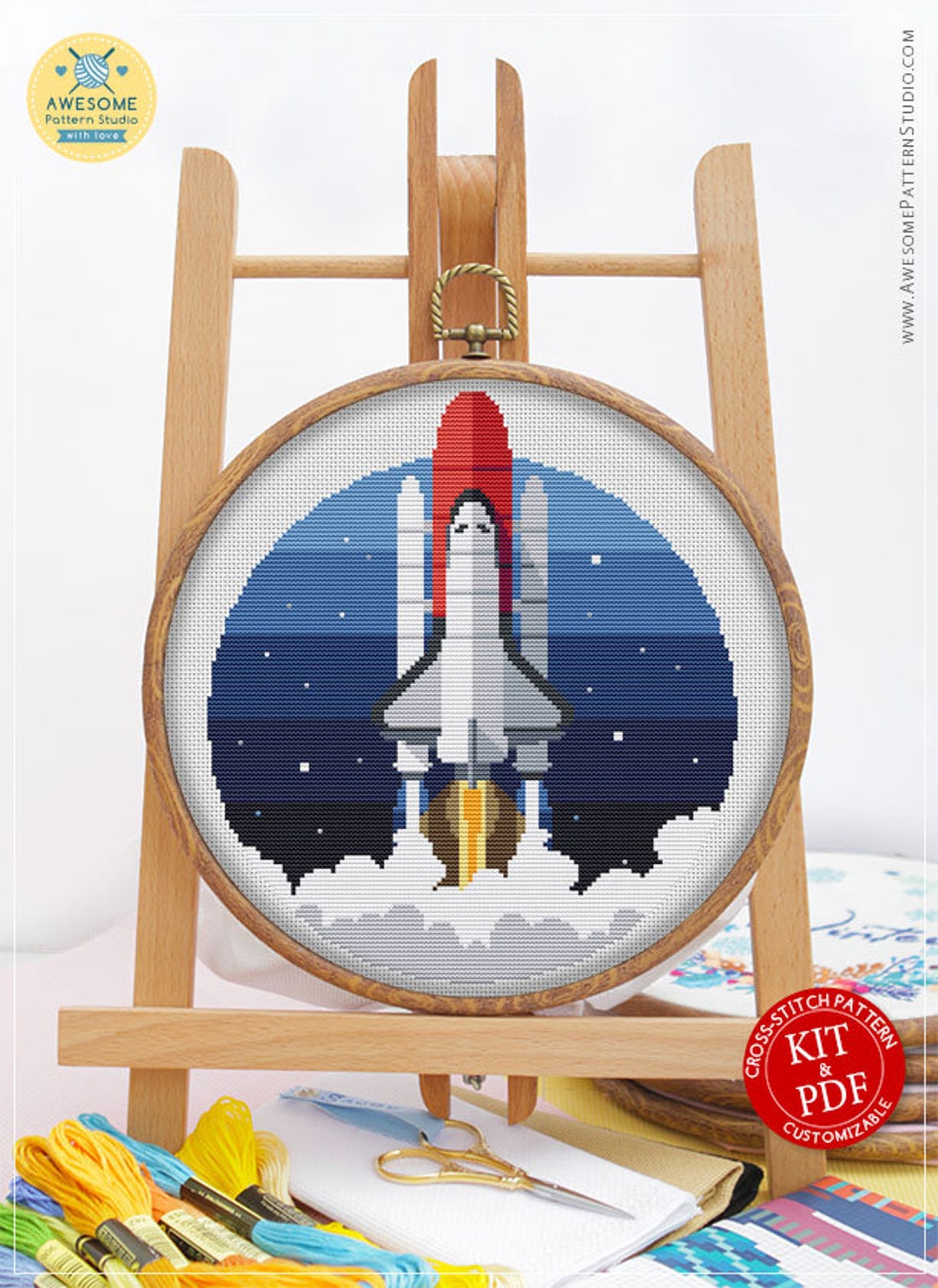 Space Rocket CS509 Counted Cross Stitch Pattern KIT and PDF - Etsy