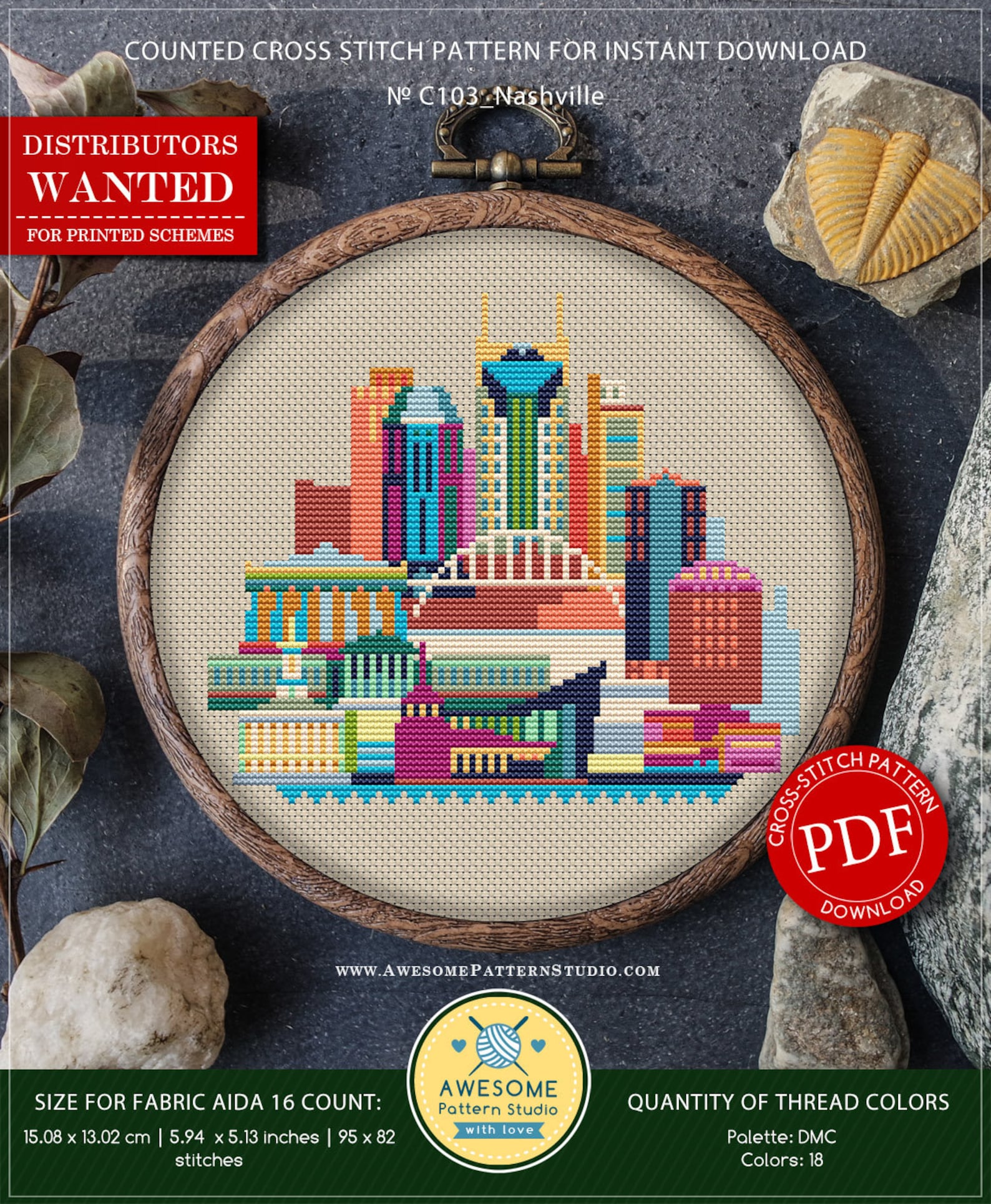 Nashville #P103 Cross Stitch Embroidery Pattern Download | Cross Stitch ...