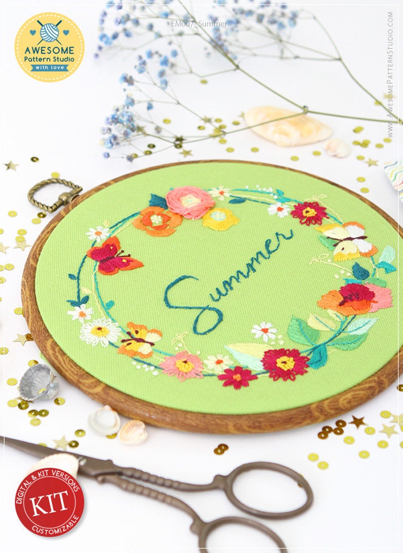 Summer Embroidery EM007 Embroidery Pattern KIT and PDF Diy - Etsy