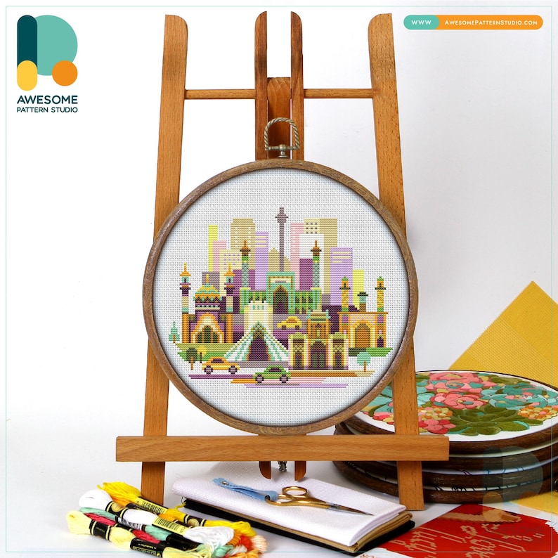 Tehran, Iran, Asia Cross Stitch Pattern and Kit: Modern Cross Stitch ...