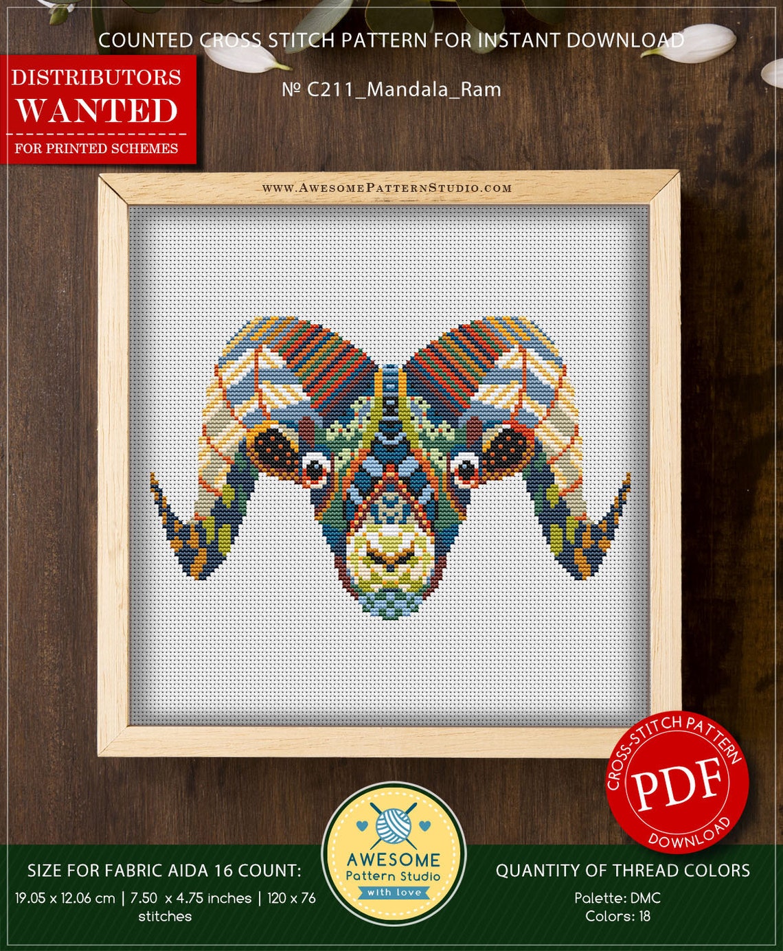 Mandala Ram #P211 Cross Stitch Embroidery PDF Pattern Download | Cross ...