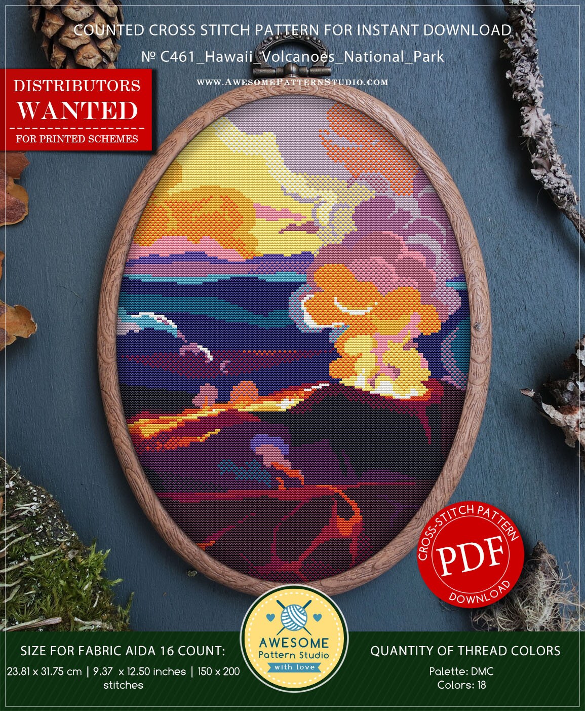Hawaii Volcanoes National Park #P461 Cross Stitch Embroidery PDF ...