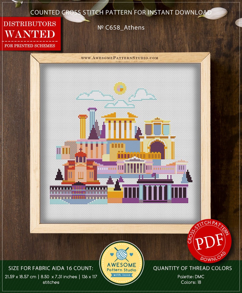Athens Greece P658 Cross Stitch Pattern Embroidery PDF | Etsy