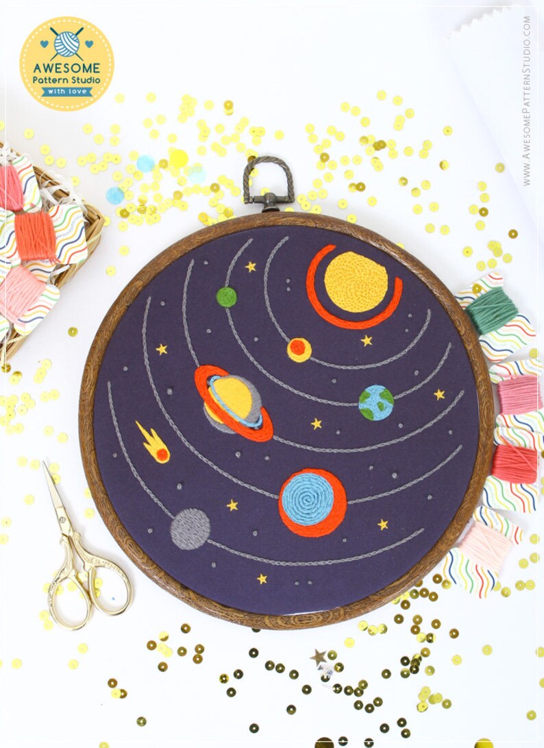 Solar System EM216 Embroidery Pattern KIT and PDF Gift Kit - Etsy