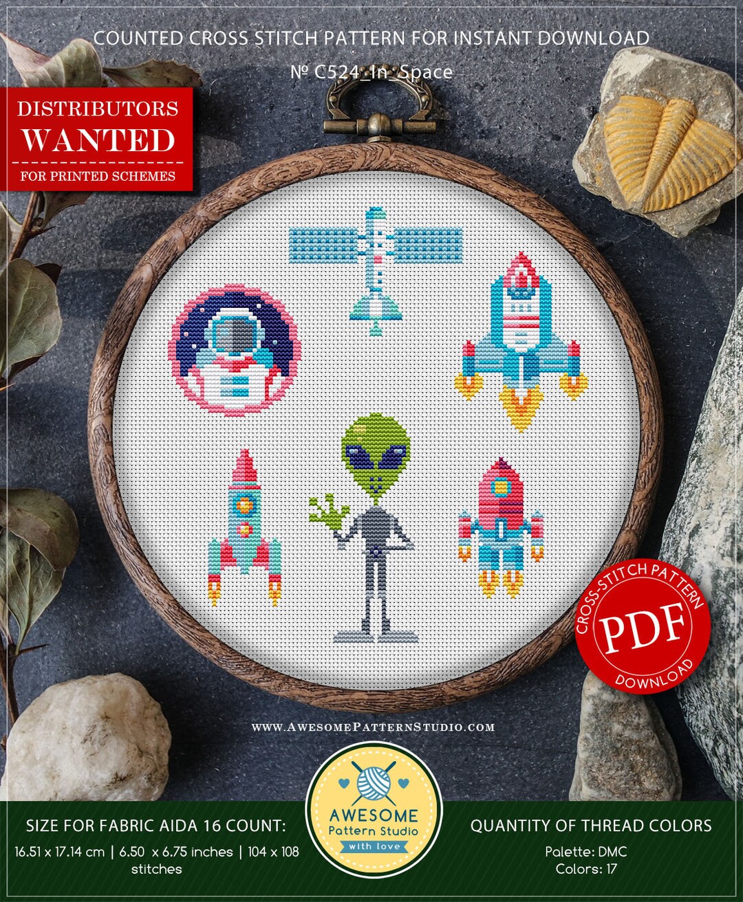 In Space #P524 Cross Stitch Embroidery PDF Pattern Download | Cross ...