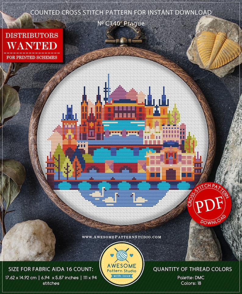 Prague #P140 Embroidery Cross Stitch PDF Pattern Download | Cross ...