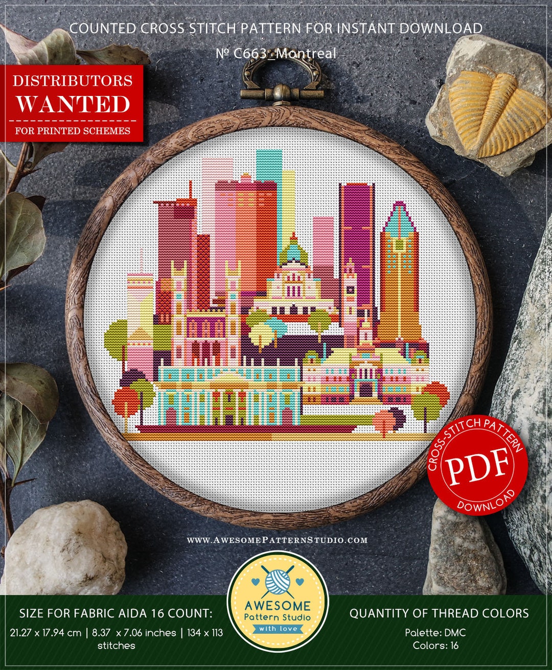 Montreal, Canada #P663 PDF Cross Stitch Pattern Embroidery Pattern ...