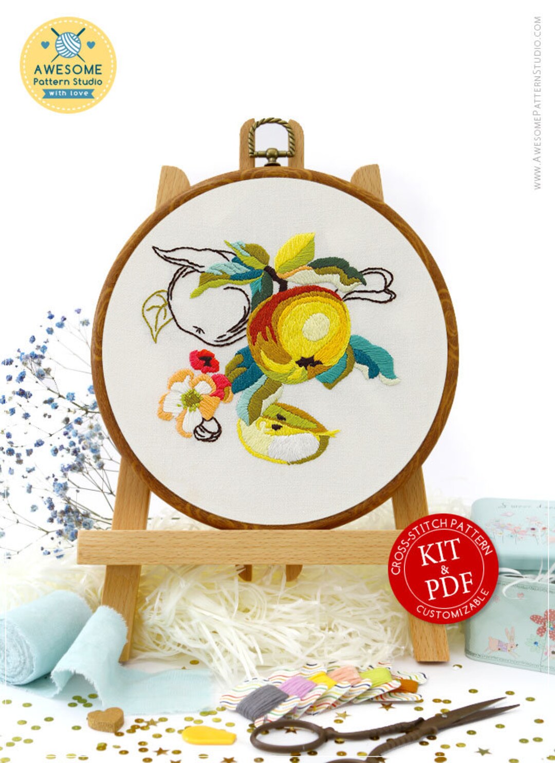Apple Embroidery EM011, Embroidery Pattern KIT and PDF | Needlepoint ...