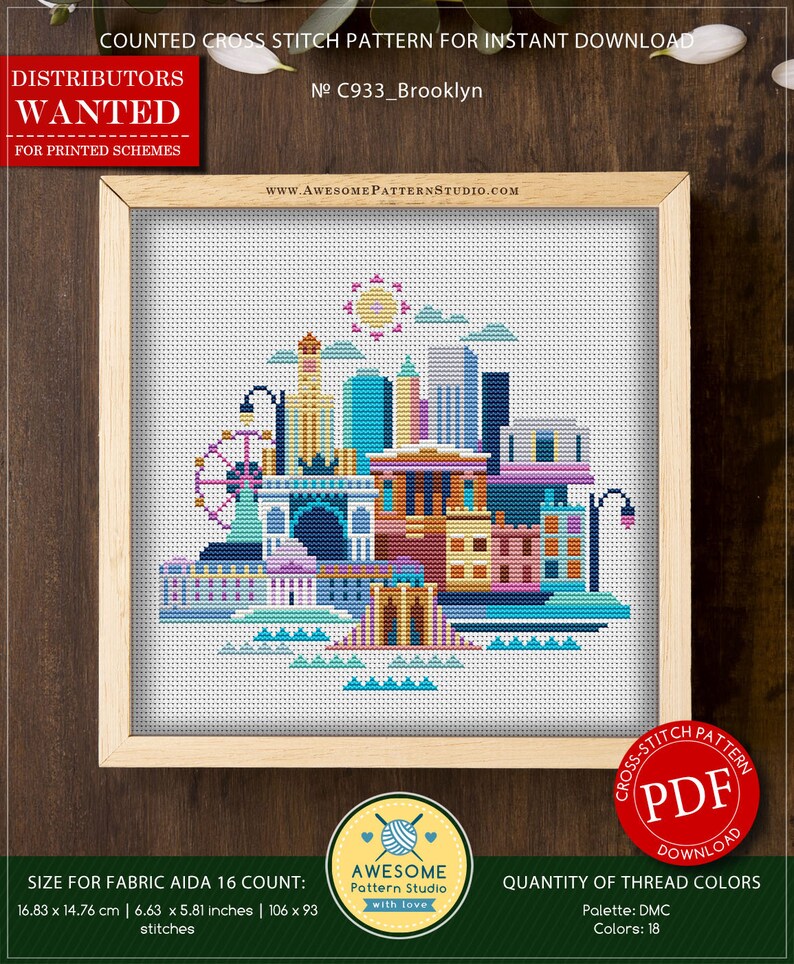 Brooklyn, New York #P933 Cross Stitch Pattern Cross Stitch Pattern ...