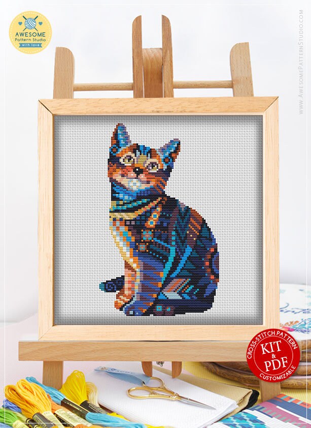 Mandala Cat CS521 Counted Cross Stitch Pattern KIT and PDF - Etsy