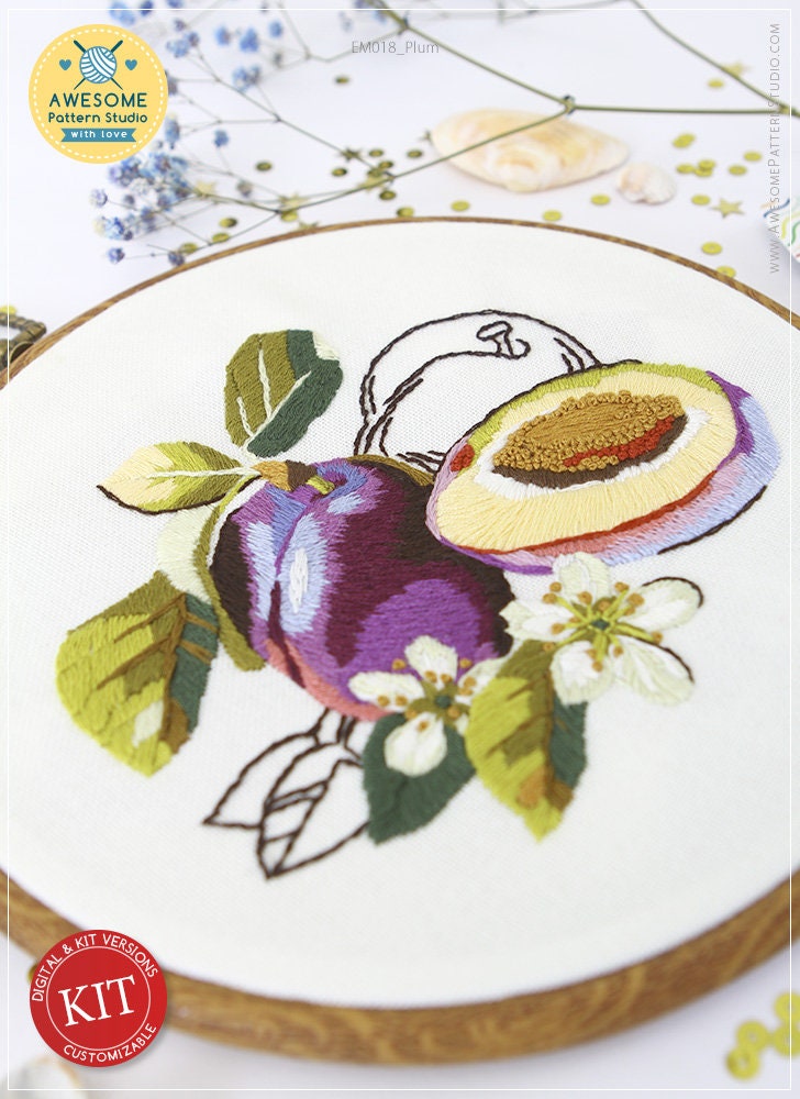 Plum Embroidery EM018 Embroidery Pattern KIT and PDF - Etsy
