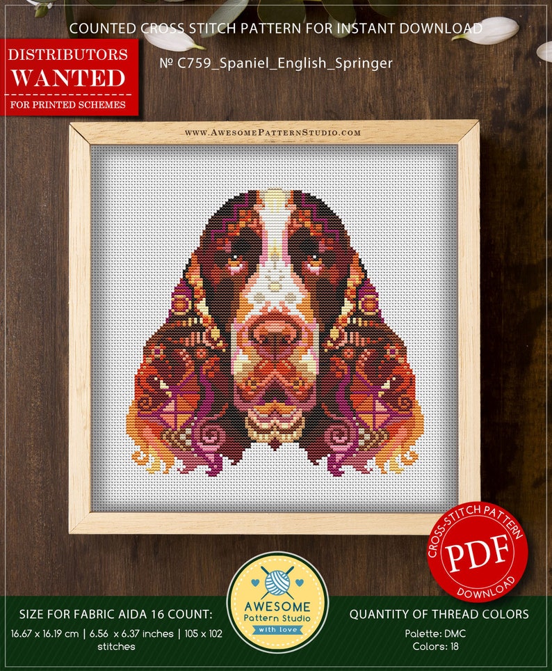 Spaniel English Springer P759 Cross Stitch Pattern Cross - Etsy