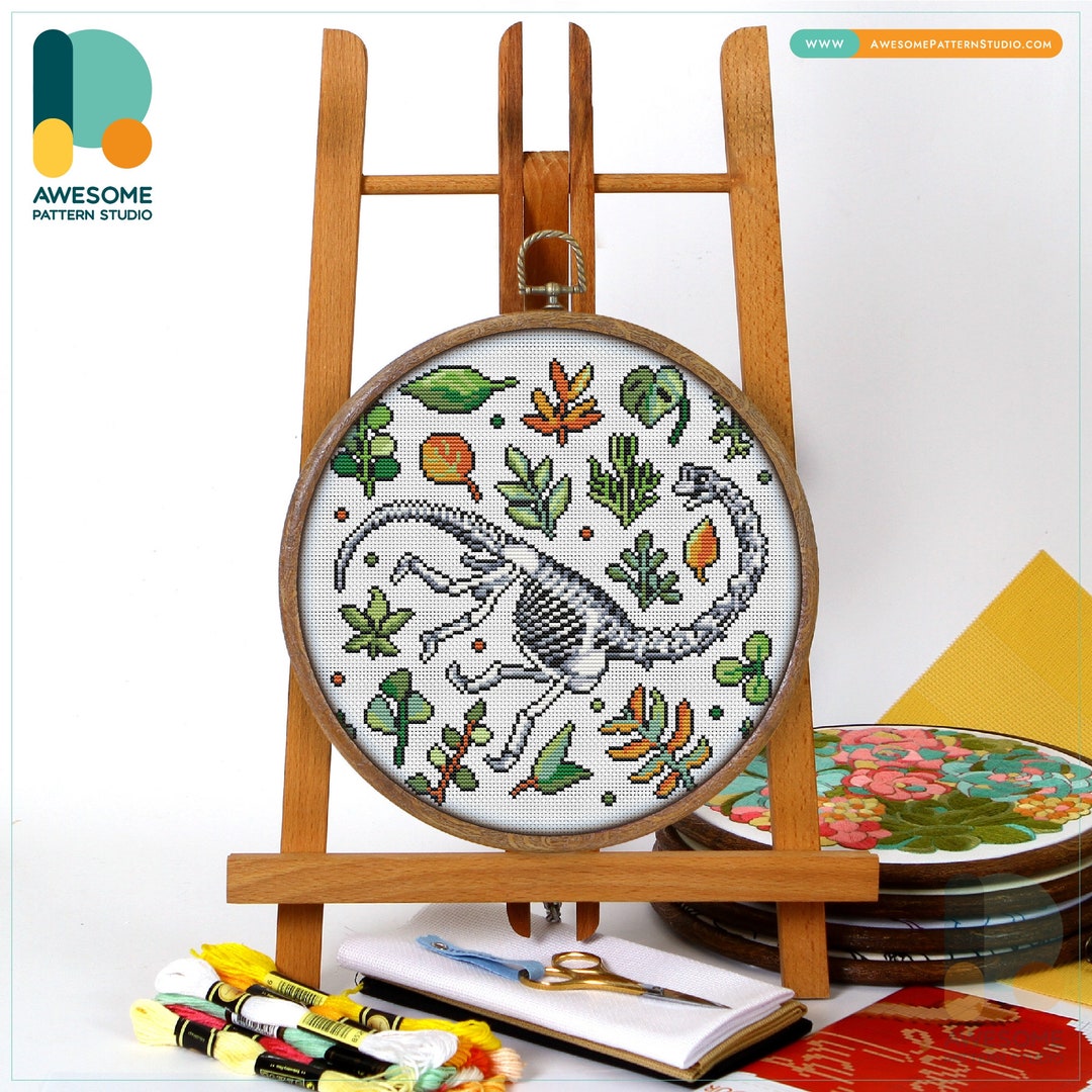 Europasaurus Dinosaur Skeleton Cross Stitch Pattern and Kit - Modern Needlework Art, Fun ...