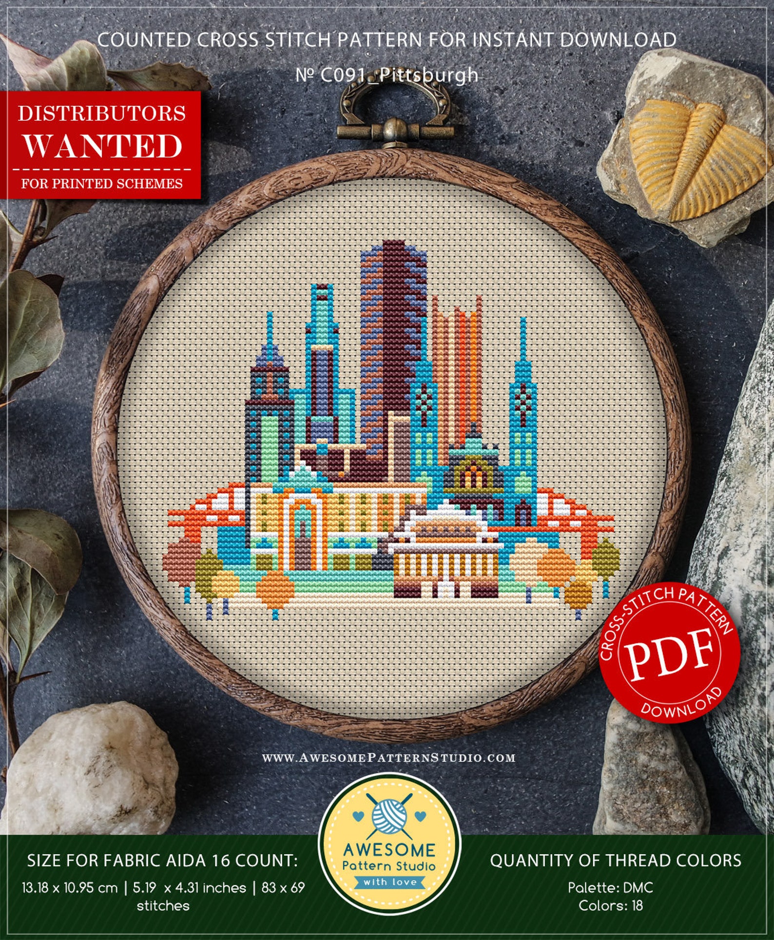 Pittsburgh #P091 Embroidery Cross Stitch Pattern Instant Download ...