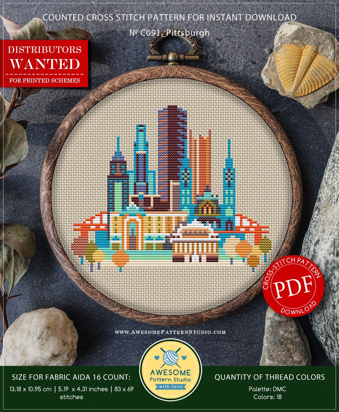 Pittsburgh #P091 Embroidery Cross Stitch Pattern Instant Download ...
