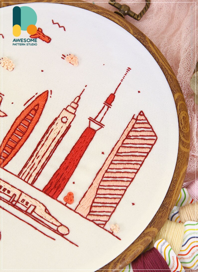 Tokyo, Japan, Asia Embroidery Kit and Pattern - Modern Embroidery Art ...