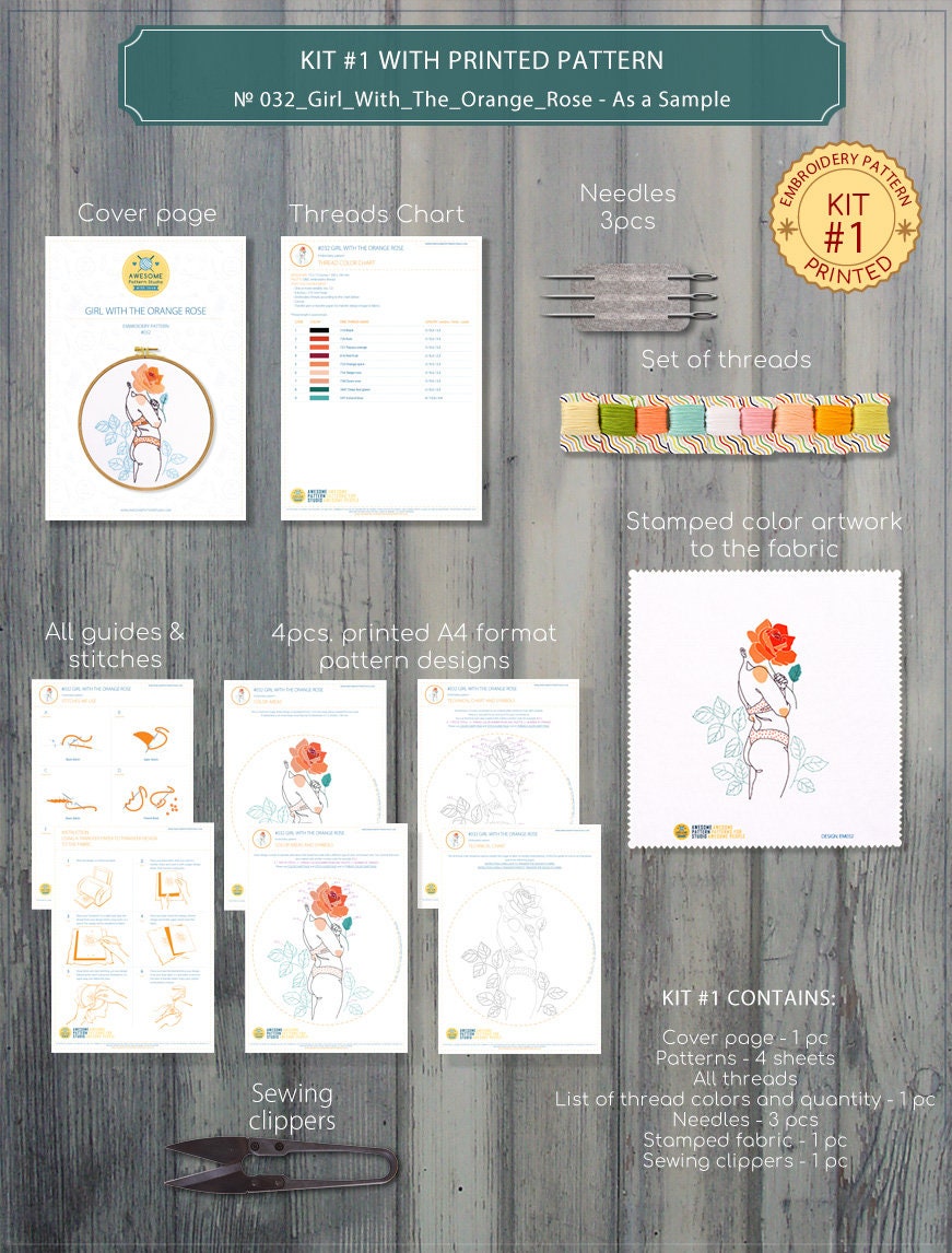 Rooster EM079 Embroidery Pattern KIT and PDF Kit Set for - Etsy