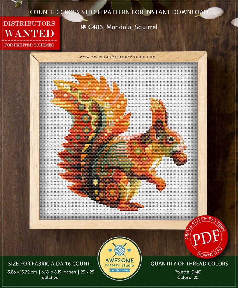 Mandala Squirrel P486 Embroidery Cross Stitch Pattern - Etsy