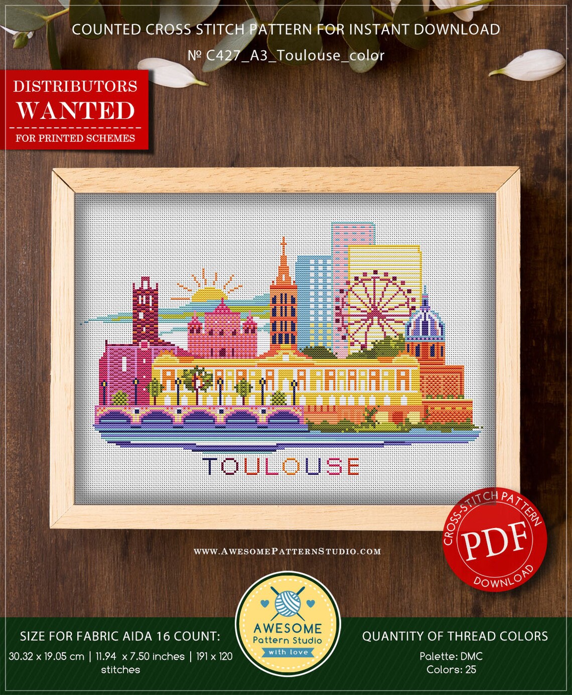 A3 Toulouse Color P427 Embroidery Cross Stitch Pattern | Etsy